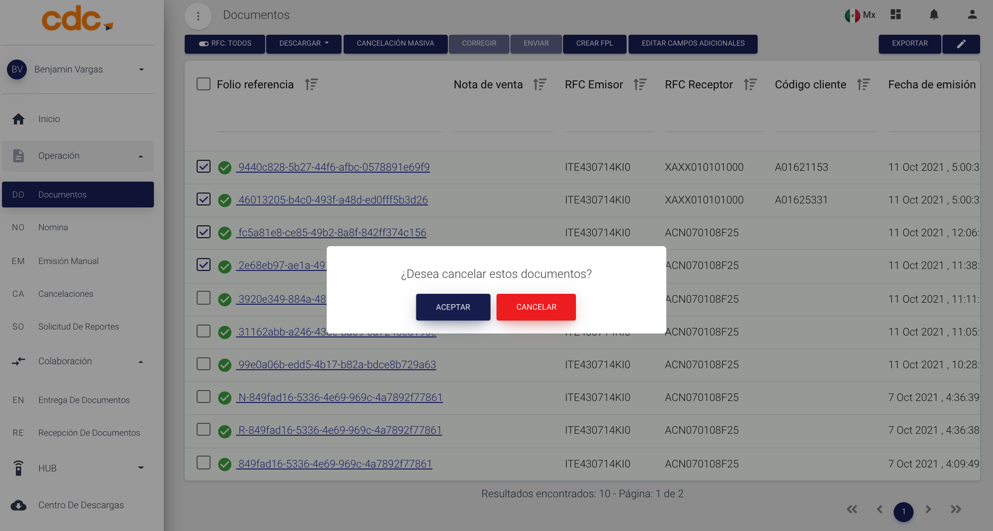 Cancelar uno o varios documentos – CDC
