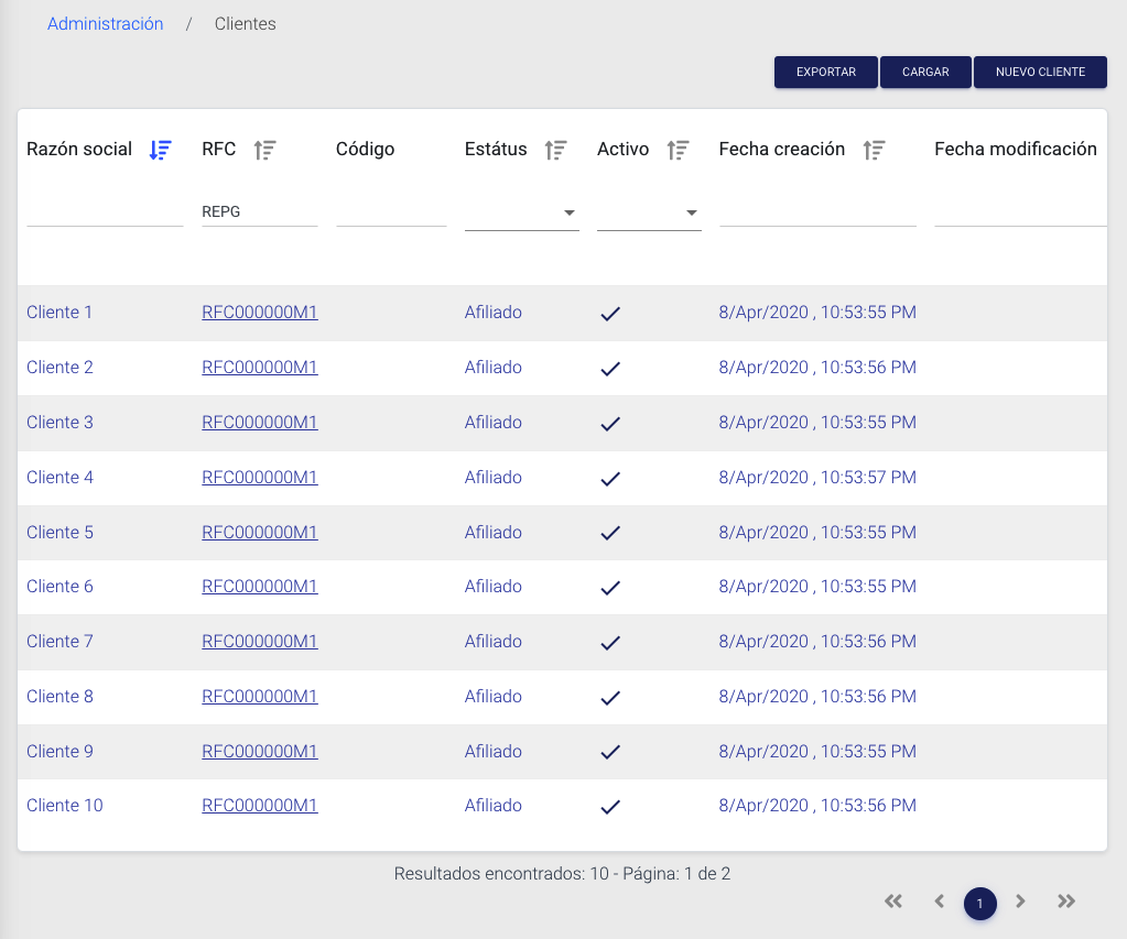 Exportar listado de clientes – CDC
